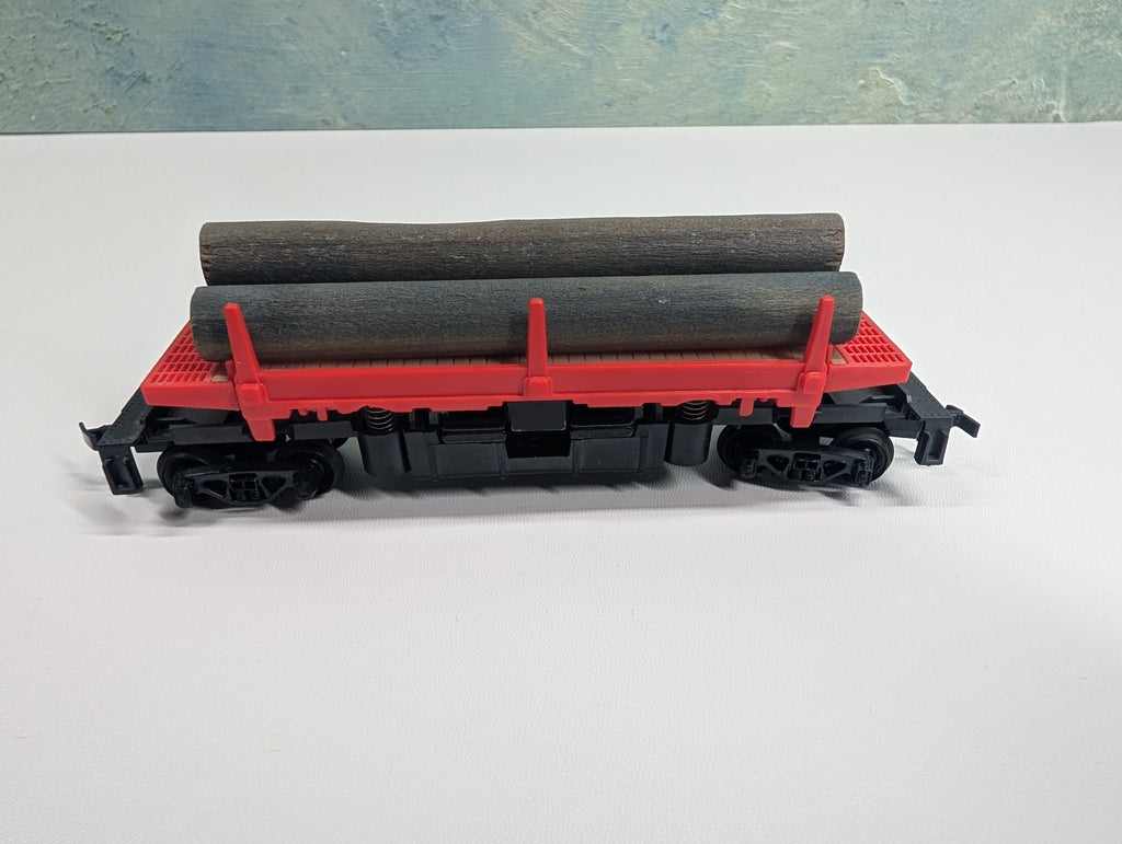 USED Tyco HO Scale Log Dumping Flat Car w/ Logs & Bin